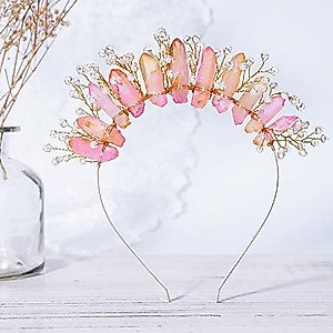 COSUCOS Raw Quartz Crystal Crown - Mermaid Crown Fairy Pink Headwear Goddess Headpiece Handmade Tiara Women Headband for Women Wedding Birthday Party Photography Costume Renaissance Faire