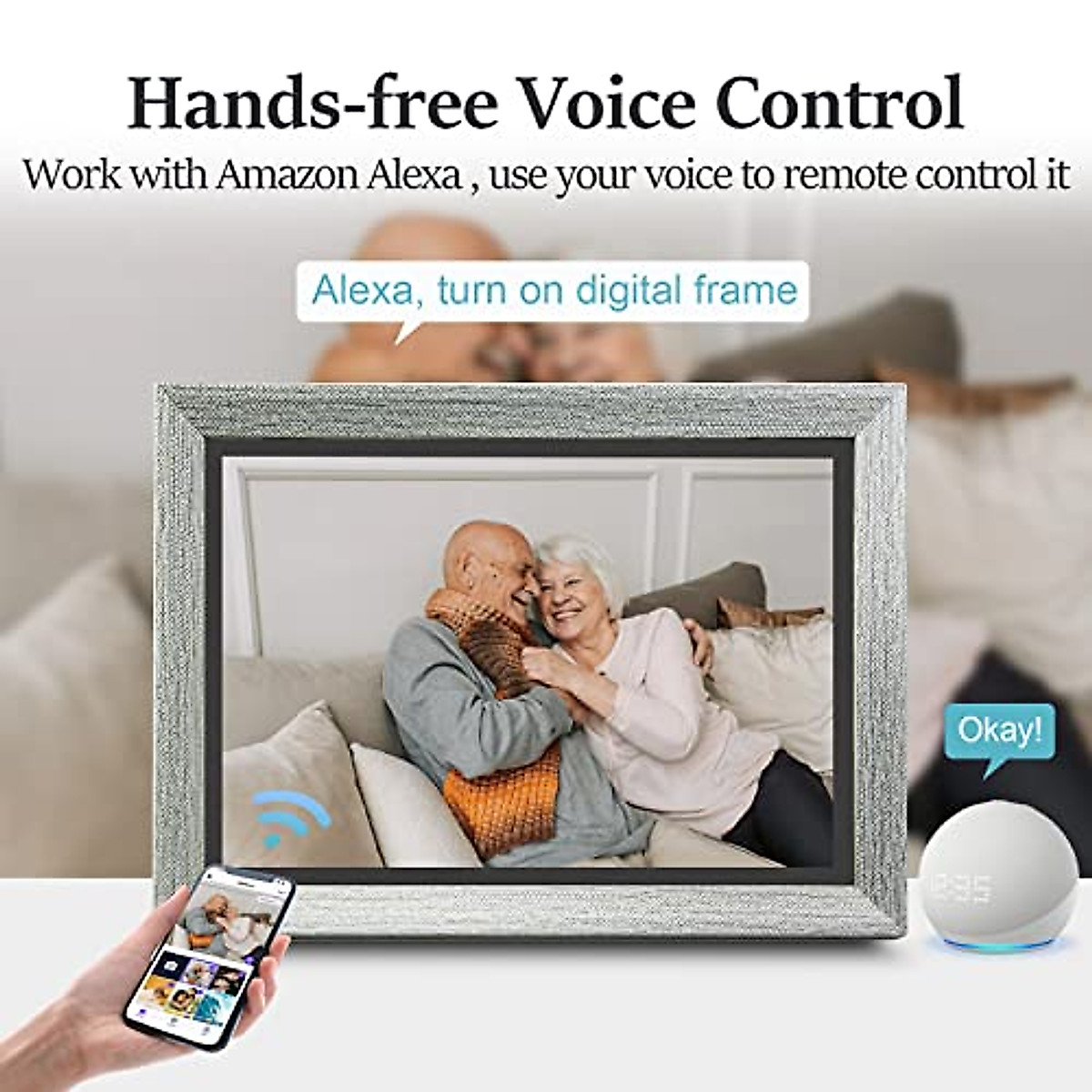 AISLPC 10.1 Inch WiFi Digital Picture Frame, Smart Digital Photo Frame with 16GB Storage, Touch Screen Display, Auto-Rotate, Easy Setup and Share Photos and Videos via Free App from Anywhere