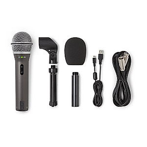 Samson Podcasting Kit with Q2U USB/XLR Dynamic Microphone, SR850 Studio Headphones and MBA28 Desktop Boom Arm Stand,Grey