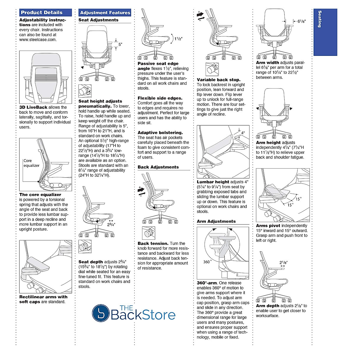 Steelcase Gesture Office Desk Chair with Headrest in Elmosoft Genuine Espresso L133 Leather Plus Lumbar Support Low Black Frame
