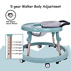 Eliantte Foldable Baby Walker, Sit to Stand Activity Center with Wheels, Seat and Height Adjustable, Black