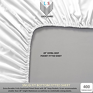 LuckShree 28" Extra Deep Pockets 400 Thread Count Pure 100% Egyptian Cotton Sheet Set, Queen XL Size Bedsheet, 4 Piece Soft Sateen Weave Hotel Bedding 400-TC - Silver Grey Solid