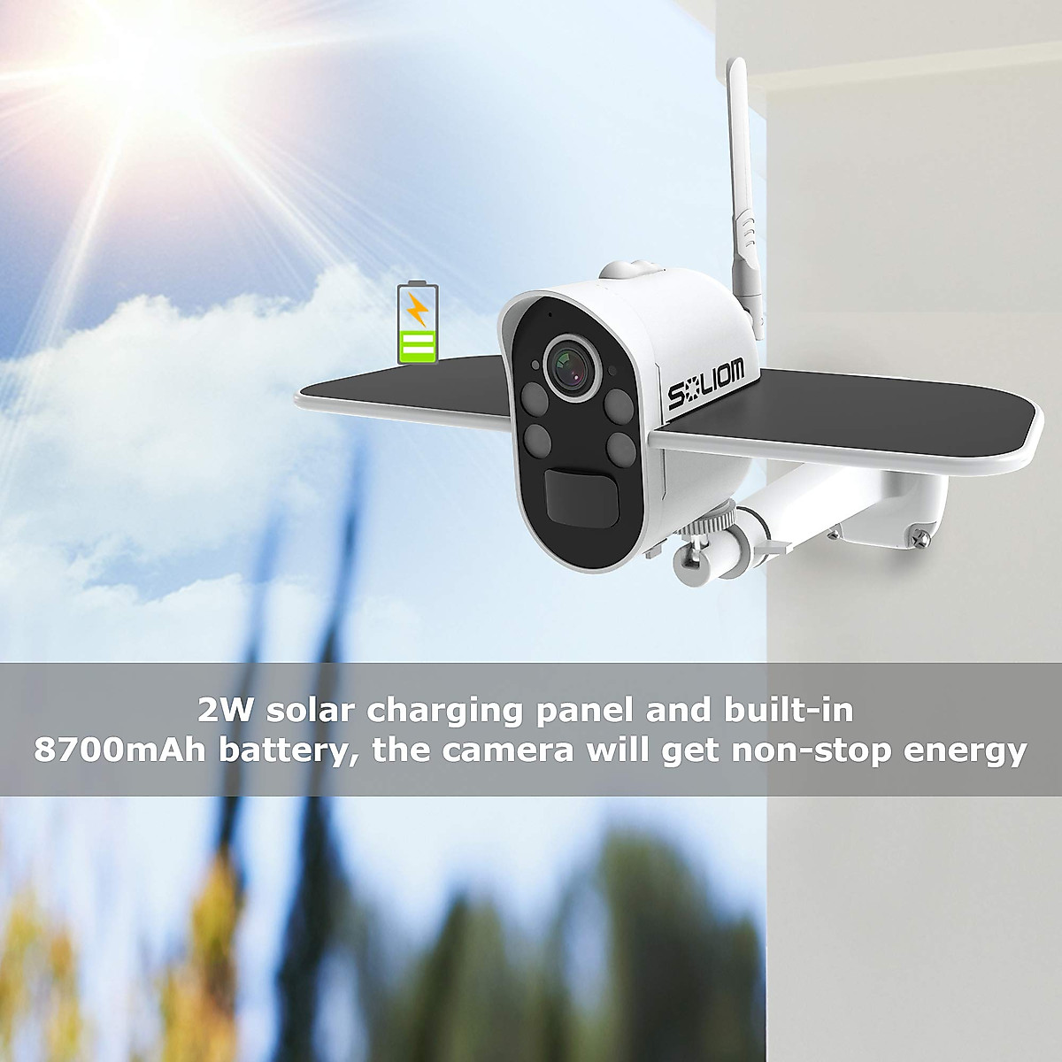 SOLIOM Wireless Rechargeable Battery Powered Solar Outdoor Security Camera Home Surveillance WiFi Camera with Spotlight Color Night Vision,Motion Activated,2-Way Audio and IP66 Waterproof S100