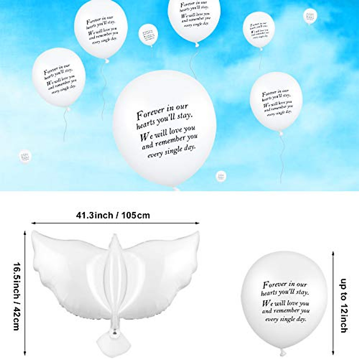 Skylety 40 Pcs Funeral Balloons Set, 10 Pcs Peace Dove Balloons White Memorial Balloons and 30 Pcs White Funeral Balloons to Release for Condolence Funeral Anniversary Memorial Services