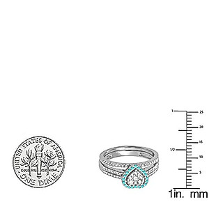 Dazzlingrock Collection Round Turquoise & White Diamond Ladies Heart Shaped Wedding Ring Set in 14K White Gold, Size 7