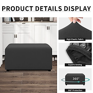 Easy-Going 100% Dual Waterproof Stretch Ottoman Cover Rectangle Folding Storage Stool Furniture Protector Soft Slipcover for Living Room with Elastic Bottom (Large, Dark Gray)