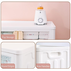 HANAMYA Folding and Stackable Container with Doors and Handles | Storage Container | Storage Organizer | Storage Totes | Trunk Organizer, 72 Liter, Set of 2, White&Cream Handle