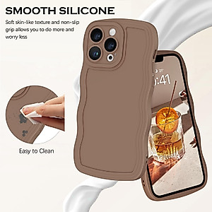 YINLAI Designed for iPhone 13 Pro Max Case 6.7-Inch, Brown Soft Silicone Gel Rubber Phone Cover, Cute Curly Wave Frame Shape Slim TPU Bumper Women Girly Shockproof Protective Case, Khaki