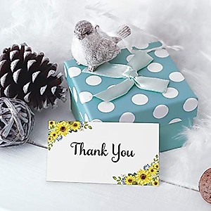 321Done Thank You Notecards Small (Set of 50) Business Card Size 3.5" x 2" - Sunflowers on White - For Gifts, Parties, Weddings, Small Home Business, and Any Occasion- Made in USA - Floral