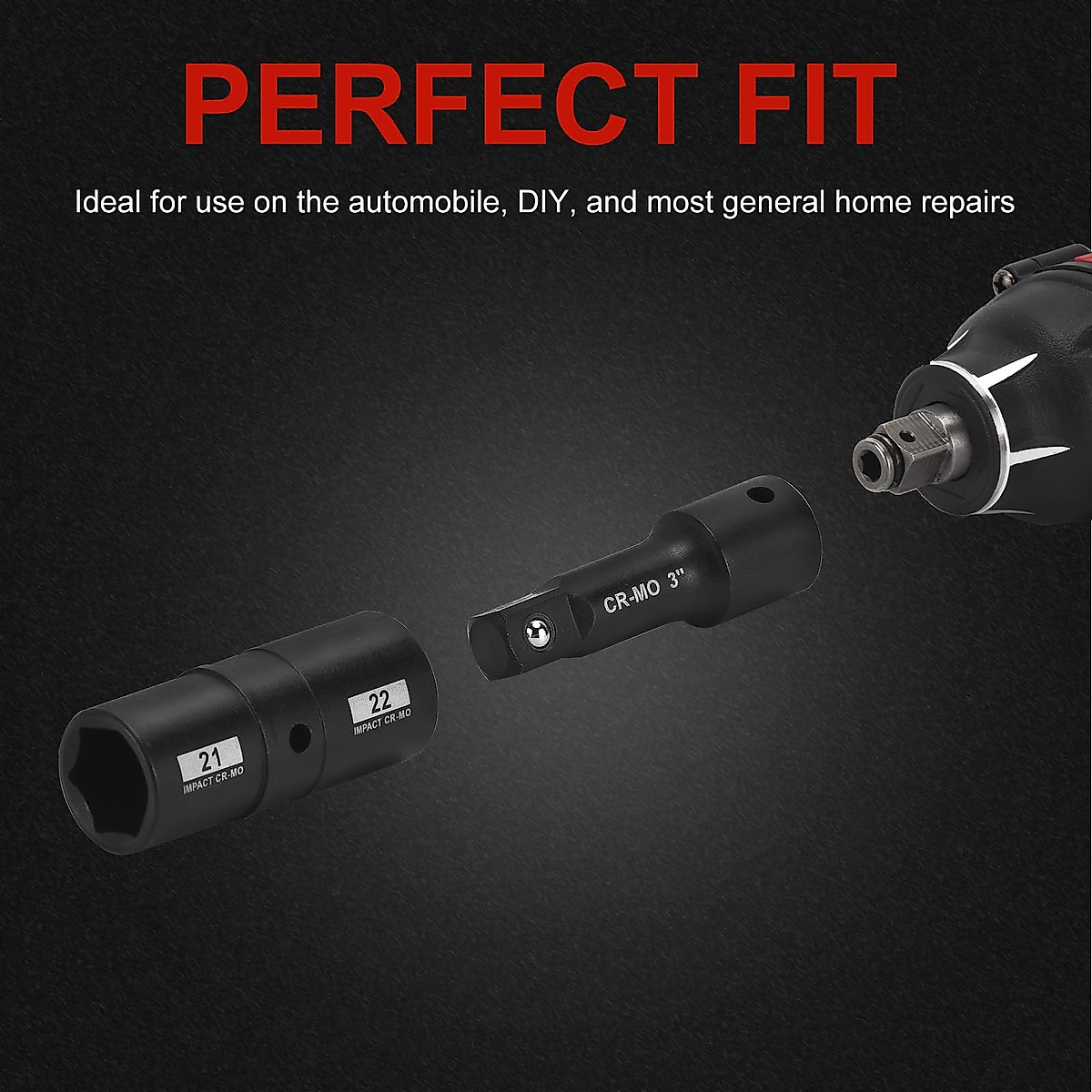 AOBEN 5 PCS 1/2" Drive Impact Socket Set, Flip Socket Set with Cr-Mo Steel, Includes 3 Inch Bar Extension, SAE and Metric Sizes
