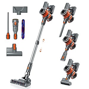 YESMAE Cordless Vacuum Cleaner Up to 55 Minutes Runtime: Powerful 33Kpa Suction, 400W Brushless Motor, LED Headlight, 8-in-1 Easy Switching Between Stick Vacuum & Lightweight Handheld Vacuum