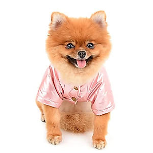 SMALLLEE_LUCKY_STORE Pet Metallic Padded Puffer Jacket Winter Snow Coat Fleece Lined with D-Ring for Small Dog Cat Boys Girls Puppy Chihuahua Yorkie Warm Cold Weather Clothes,Pink,S
