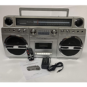 TechPlay Monster 1980S-Style Boom Box CD Player, Cassette Player/Recorder, AM/FM, USB, Bluetooth Speaker with Built-in Rechargeable Battery