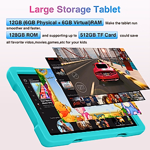2024 Kids Tablet, 10 inch Android 13 Tablets for Kid Toddler 12GB+128GB 6000mAh Tablet with Shockproof Case, 5G WiFi, Kids Space Parental Control, 1280x800 HD Touchscreen, Bluetooth,Dual Camera -Green