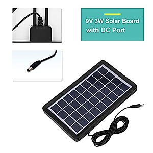 ASHATA 9V 3W Solar Panel, 93% Light Transmittance, 18% Conversion Rate, IP65 Waterproof Polysilicon Solar Panel Power Backup with DC Port, Charging for LED Lights, Mini Fans, etc