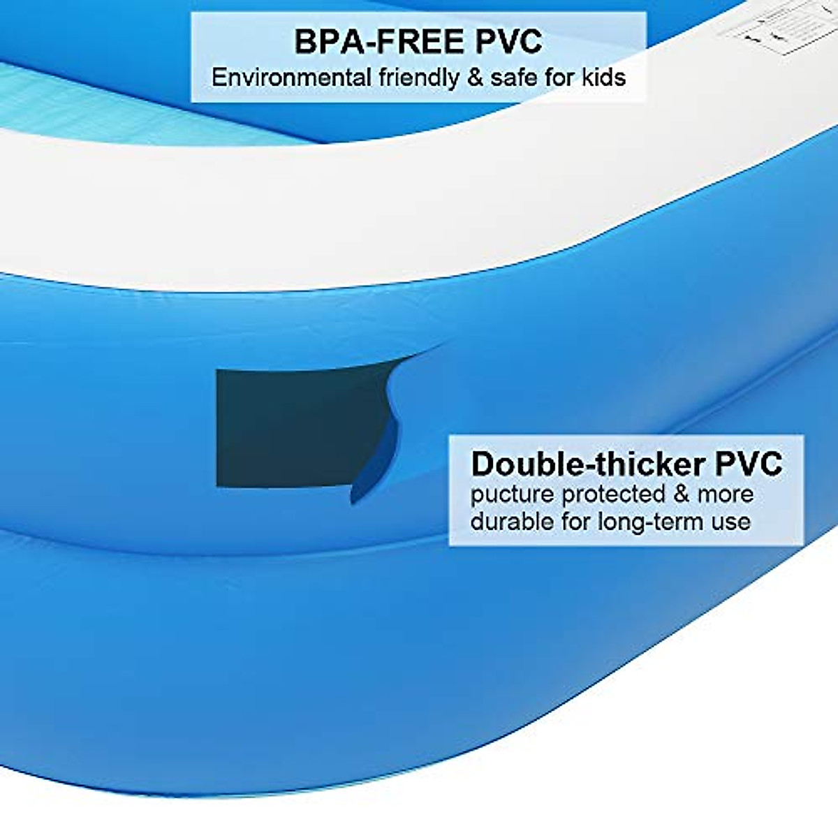 YOUBTQ Inflatable Swimming Pool,Inflatable Swim Pool for Kids, Indoor & Outdoor 102" x 70" x 22" Inflatable Swimming Pool - Wall Thickness 0.3mm for Kids, Adults,Garden, Backyard Water Party Blue