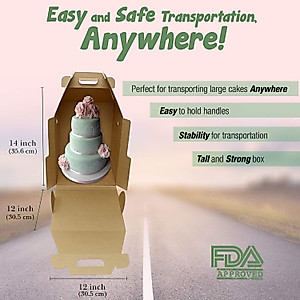 SpecialT Disposable Cake Carrier Tall Cake Caddy 2 or 3 Layer Cake Carrier - 14 Inch Tall 12x12 Cake Box 10-Pack