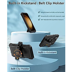 FNTCASE for Samsung Galaxy S23 Case : with Belt-Clip Holster & Kickstand Heavy Duty Rugged Shockproof Protective Phone Shell | Military Grade Protection Durable Cover for Galaxy S23 - Black