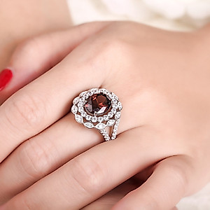 Merthus 8x10mm Oval Cut Simulated Spessartine Garnet 925 Sterling Silver Statement Flower Ring for Women Size 7