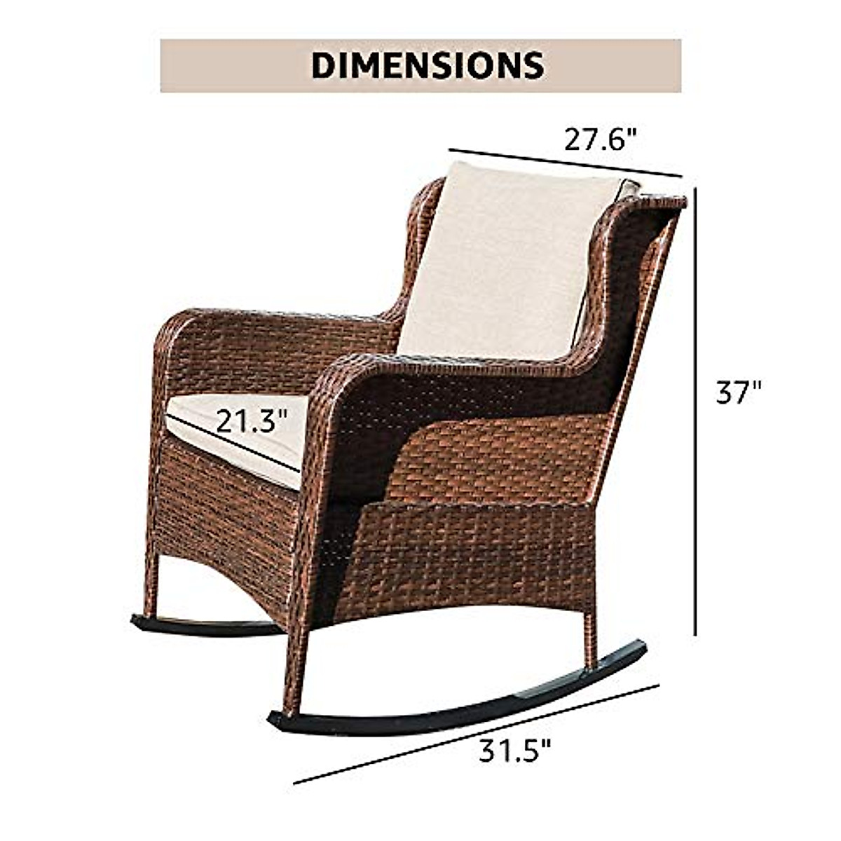 SUNSITT Outdoor Resin Wicker Rocking Chair with Olefin Cushions, Patio Yard Furniture Club Rocker Chair, Brown Wicker & Beige Cushions