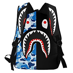 Ujxoihl Shark Half Blue Half Black Backpacks Travel Laptop Daypack School Bags For Teens Men Women