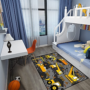 CAFCIOYG Construction Rugs for Boys Room Play Rug for Cars and Trucks Car Rug Play Mat Kids Rugs for Playroom Car Rug for Boys Room Construction Decor for Boys Room,Grey 2'5''×4'