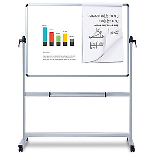 VIZ-PRO Double-Sided Magnetic Mobile Whiteboard, 48 x 36 Inches, Aluminium Frame and Stand