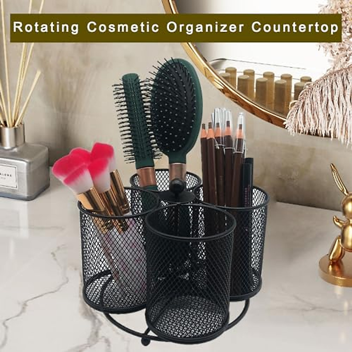 BESSKON 360° Rotating Kitchen Silverware Organizer,Utensil Organizer,4 Compartment Flatware Organizer,Countertop Utensil Holder for Spatula,Knives,Spoons and Forks,Counter Cutlery Caddy for Party