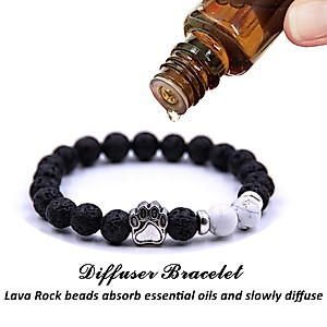 Lava Rock Stretch Beaded Bracelet Essential Oil Diffuser Dog Lover Paw Charm Pet Memorial Bracelet