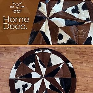 TOM TOM COWHIDES Rug Leather Star Cow Hide Patchwork Area Round Carpet 40, Brow