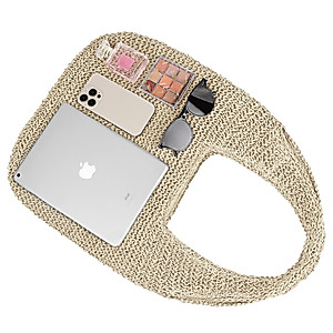 Women Large Straw Beach Bag Handmade Woven Shoulder Bags Hobo Tote Handbag Purse for Summer (Beige)