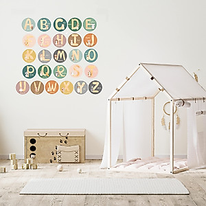 Alphabet Wall Decals for Classroom - 5 Inch Nursery Alphabet Letters for Wall - ABC Wall Decals for Kids Rooms - ABC Wall Chart for Toddlers Learning - Boho Rainbow Animal Alphabet A B C Decals