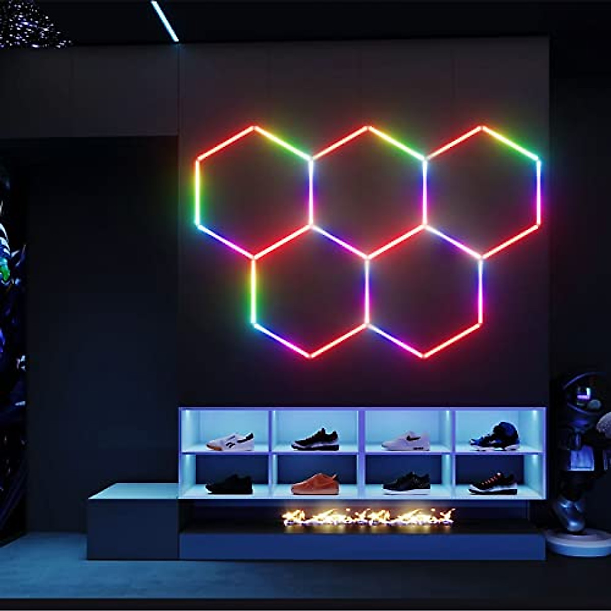 LED Hexagon RGB Garage Light, RGB Hexagon Light - Multi-Mode Light Color Change, for Private Garage KTV Bar Basement Gym Lighting, 5 Pack