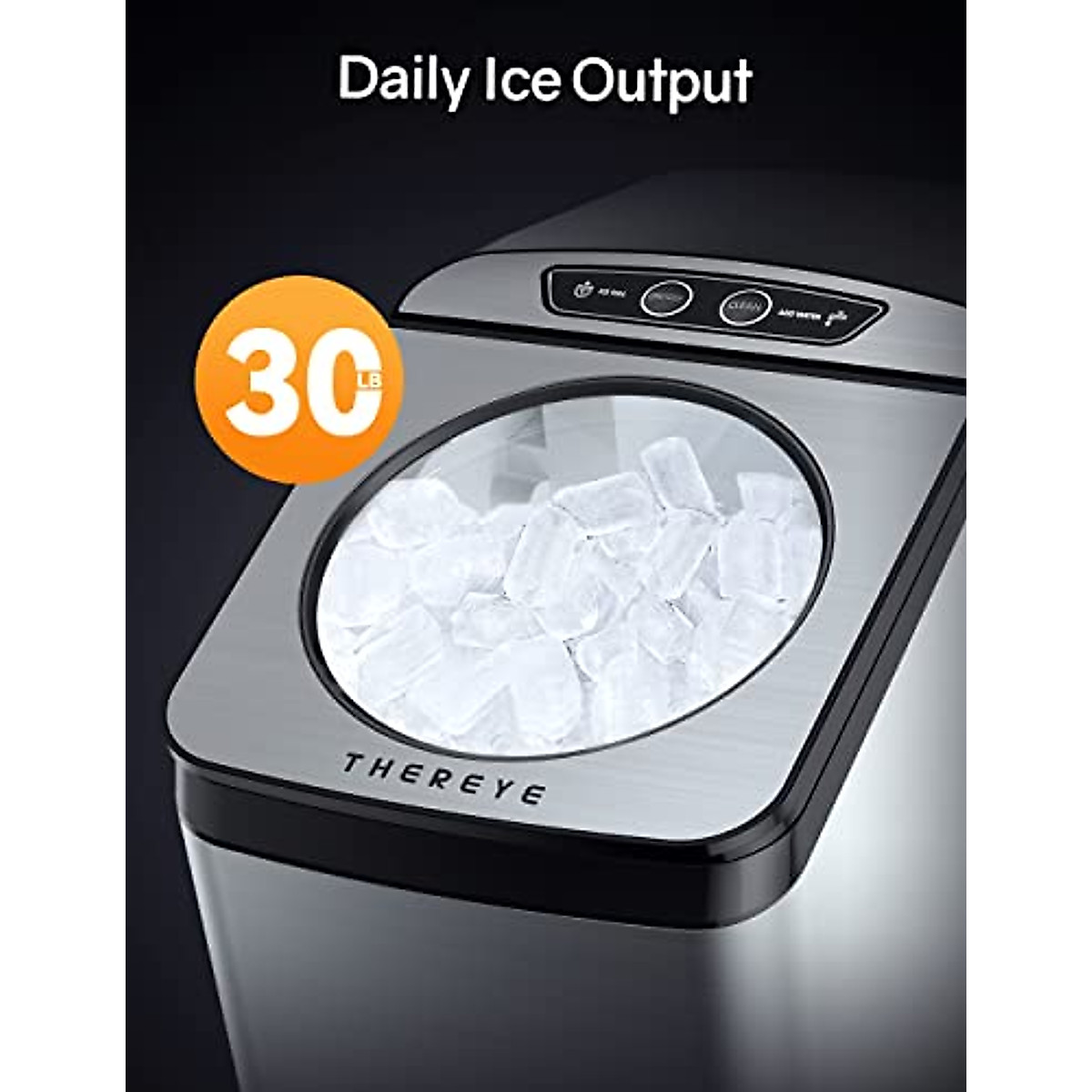 Thereye Countertop Nugget Ice Maker, Top-Loading Pebble Ice Maker Machine, 30lbs Per Day, 2 Ways Water Refill, Self-Cleaning, Stainless Steel Finish Ice Machine for Home Office Bar Party
