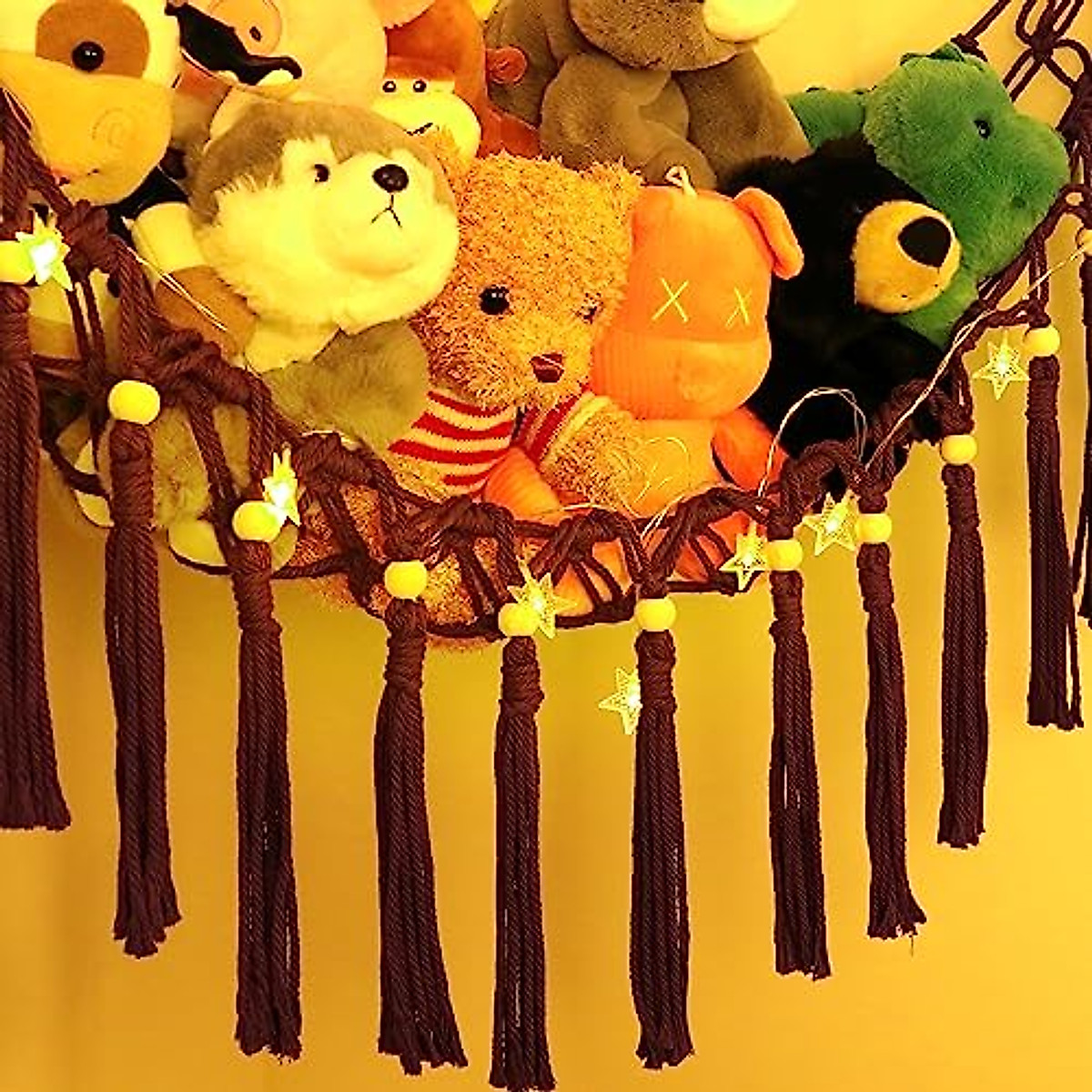 Razella Purple Stuffed Animal Net or Hammock with LED Light Net for Stuffed Animals Corner Plush Animal Storage Hammock for Wall Bedroom Living Boho Kids Room Decor