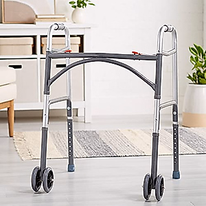 McKesson Folding Walker with 5 in Wheels, Bariatric, Steel, Height Adjustable 32 in to 39 in, Weight Capacity 500 lbs, 1 Count
