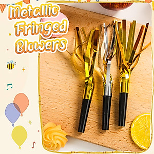 LovesTown 36PCS Metallic Fringed Party Blowers, Glitter Noise Makers Gold Silver Blowouts Whistles for Kids Adults Birthday New Year Sporting Events Graduation Party Supplies