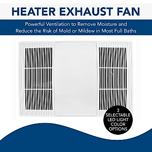 Broan-NuTone BHFLED110 PowerHeat Bathroom Exhaust Fan, Heater, and LED Light Combination, 110 CFM