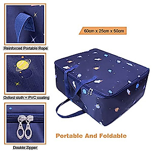 Large-capacity storage bag, clothes quilt storage bag, Oxford cloth waterproof and moisture-proof, suitable for outdoor and indoor, under-bed wardrobe clothes storage, luggage storage, camping, travel (Planet Rocket)