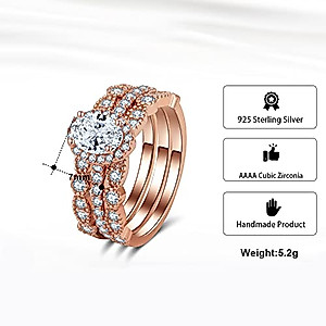 Ginger Lyne Collection Porsha 3 Ring Rose Gold over Sterling Oval Engagement Wedding Band Bridal Set Size 8