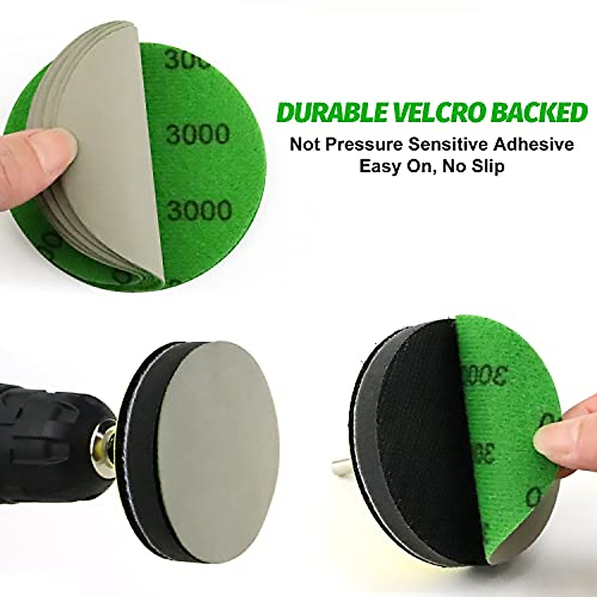 POLIWELL 150 PCS 3 Inch Sanding Discs Silicon Carbide 400-10000 Grits Wet/Dry Hook and Loop Sandpaper for Drill Grinder Rotary Tools with 1/4 in Backing Pad, Wool Pad and 3pcs Soft Foam Pads