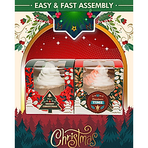 qiqee Christmas 100pcs Auto-Pop Up Mini Cupcake Boxes Individual 2.5" x 2.5" x 2.5" Single Cupcake Carrier Container for Christmas（Mini Size）