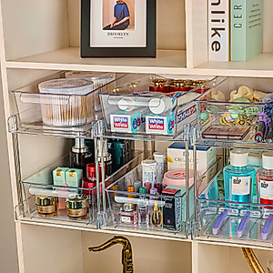 Zero Zoo 4Pack 2-Tier Bathroom Storage Organizer, Clear Under Sink Organizers Kitchen Vanity Counter Storage Container, Medicine Cabinet Drawers Bins, Pull-Out Organization with Track for Pantry