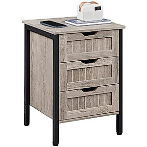 Yaheetech Wood Nightstand, Bedside Table with 3 Drawers, Metal Frame Bedside Cupboard Cabinet Unit Chest of Drawer with Storage Compartments for Bedroom, Gray
