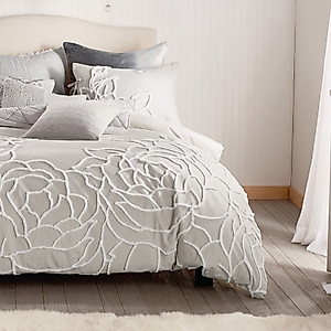 Peri Home 100% Cotton 3-Piece Duvet Cover and Sham Set, King, Grey Chenille Rose