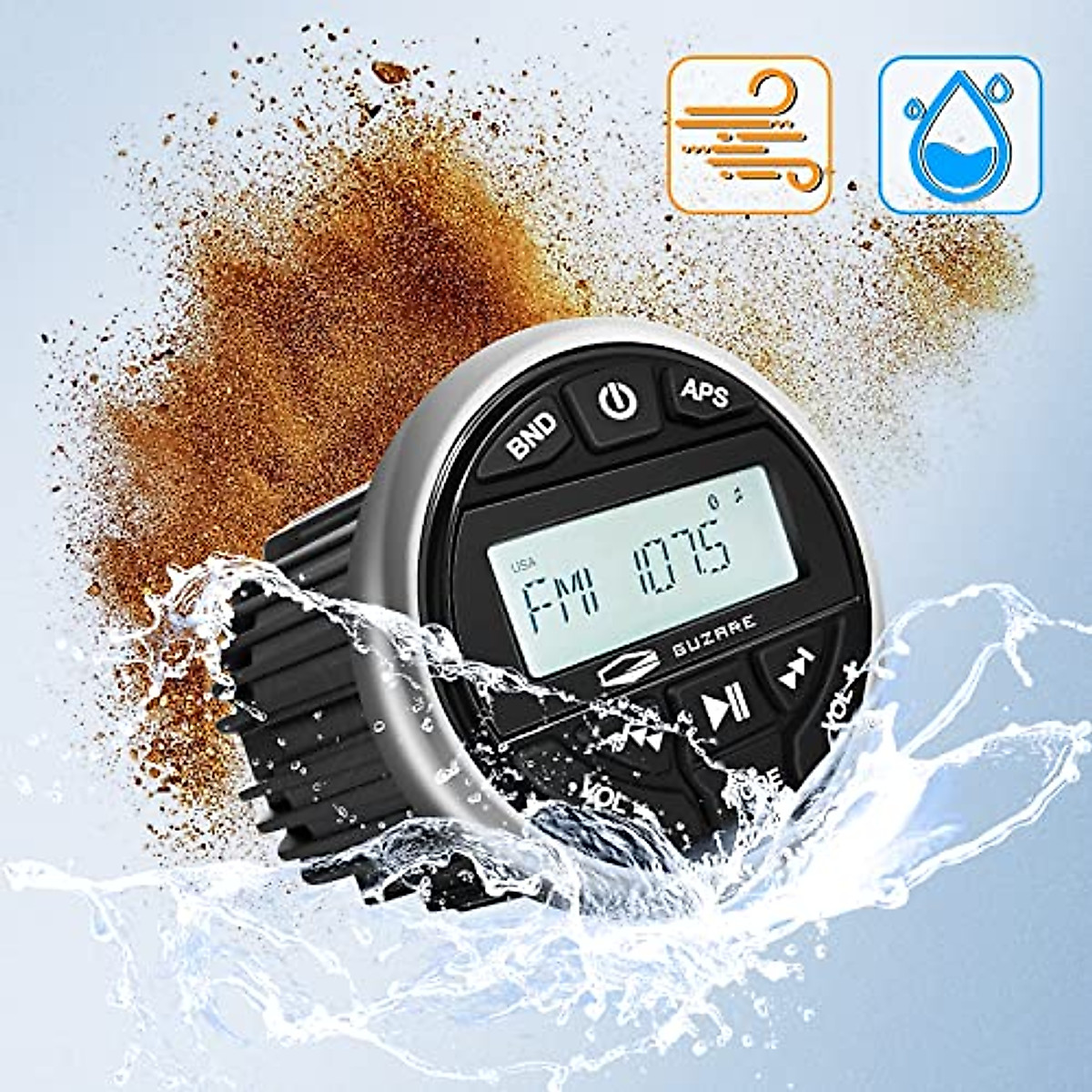 GUZARE Marine Radio Bluetooth Stereo Audio Waterproof Radio Boats FM AM Gauge Stereo Golf Cart Marine Stereo Receiver Audio Systems for RV UTV Yacht