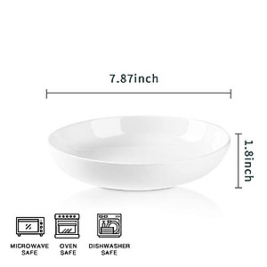 Selamica Ceramic 7.8 inch pasta bowls, 26 Ounce large porcelain salad soup bowls, dishwasher microwave safe, set of 6(White)