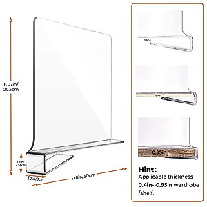 8Pcs Clear Acrylic Shelf Dividers for Closet Organization Transparent Closet Shelf Divider Organization to Organize Wood Closet Separator for Organization in Bedroom, Kitchen and Office Shelves…