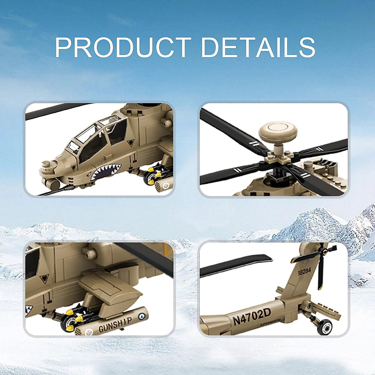 DAHONPA AH-64 Apache Helicopter Military Army Airplane Building Bricks Set, 255 Pieces Air-Force Build Blocks Toy, Gift for Kid and Adult.