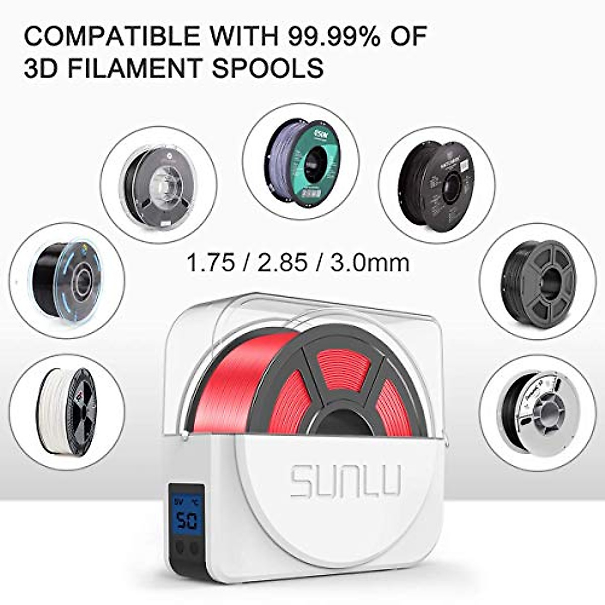 Upgraded Dryer Box of 3D Printer Filament, SUNLU 3D Filament Dryer Box S1, LA Filament 1.75 mm Dimensional Accuracy +/- 0.02 mm, 1 KG Spool, PLA Red